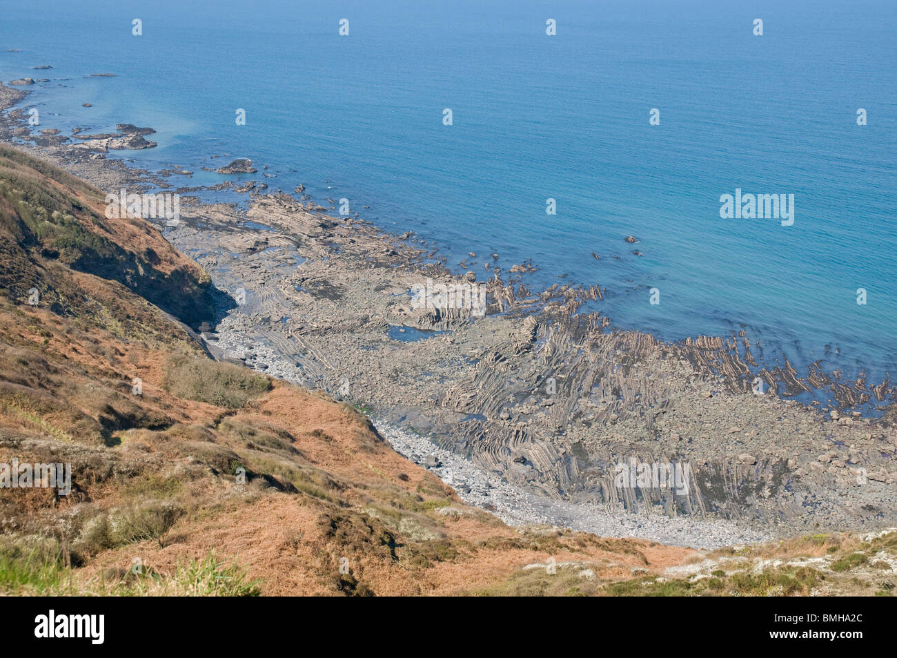 Impressive rock structures on the North Cornwall coastline at Millook ...