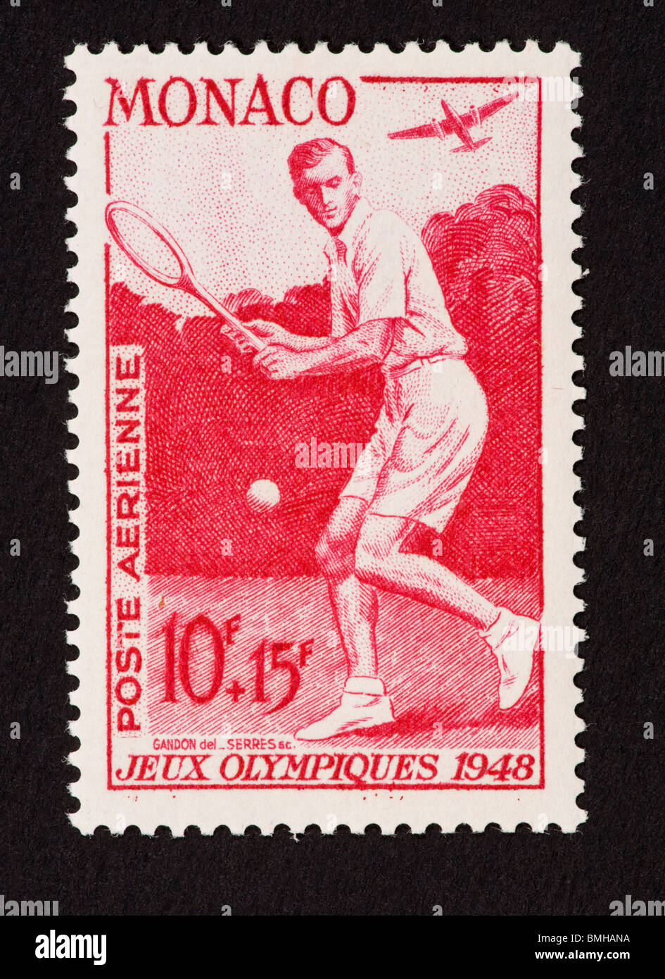 Postage stamp from Monaco depicting a tennis player, for the 1948 ...