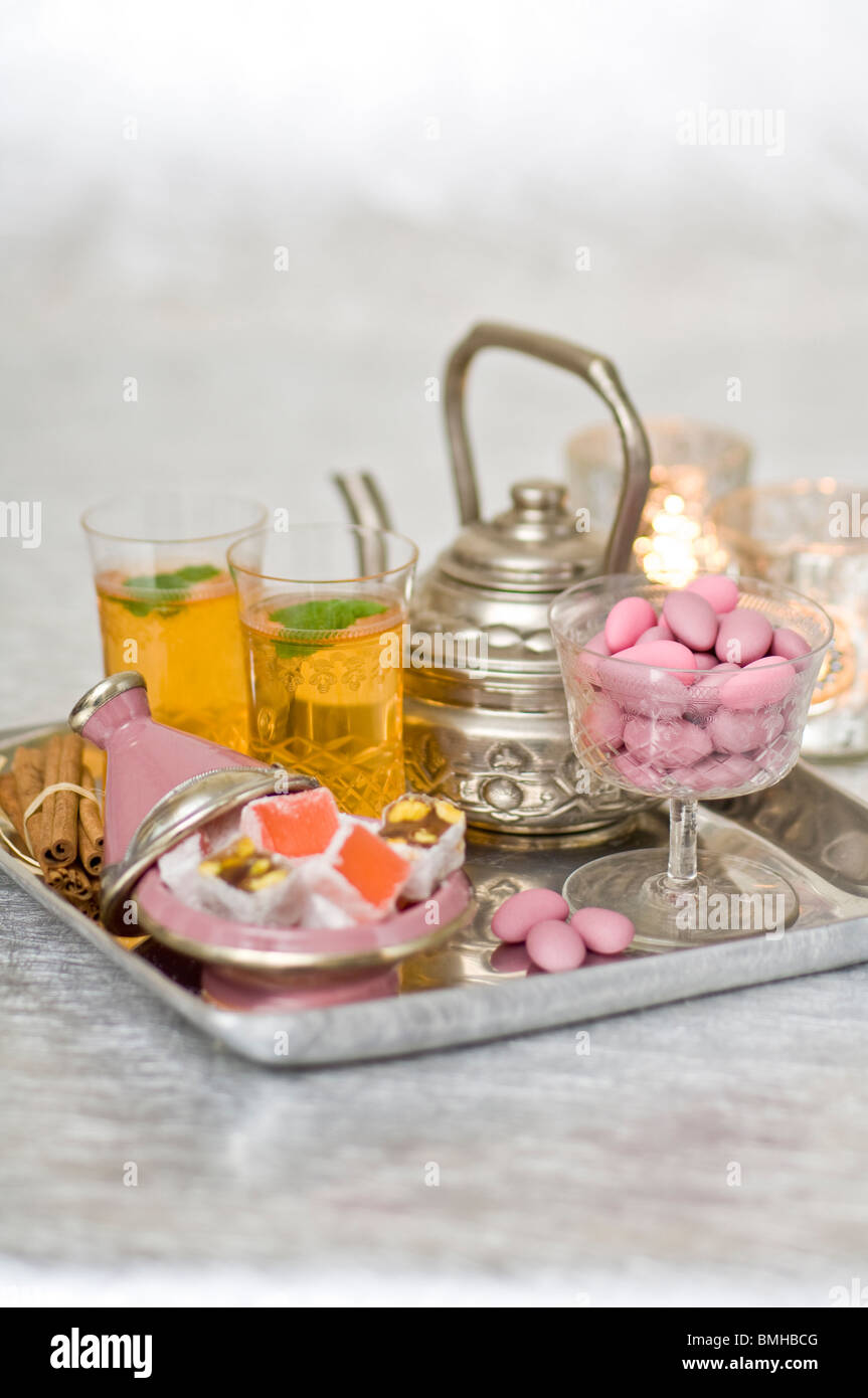 Turkish Delight, Turkish Tea, on Silver Tray Stock Photo - Alamy