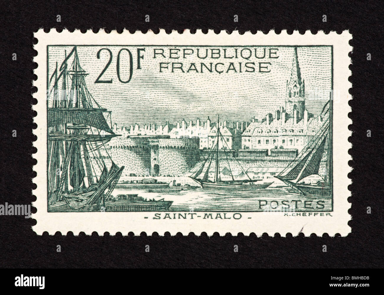 Postage stamp from France depicting the port at Saint Malo Stock Photo ...