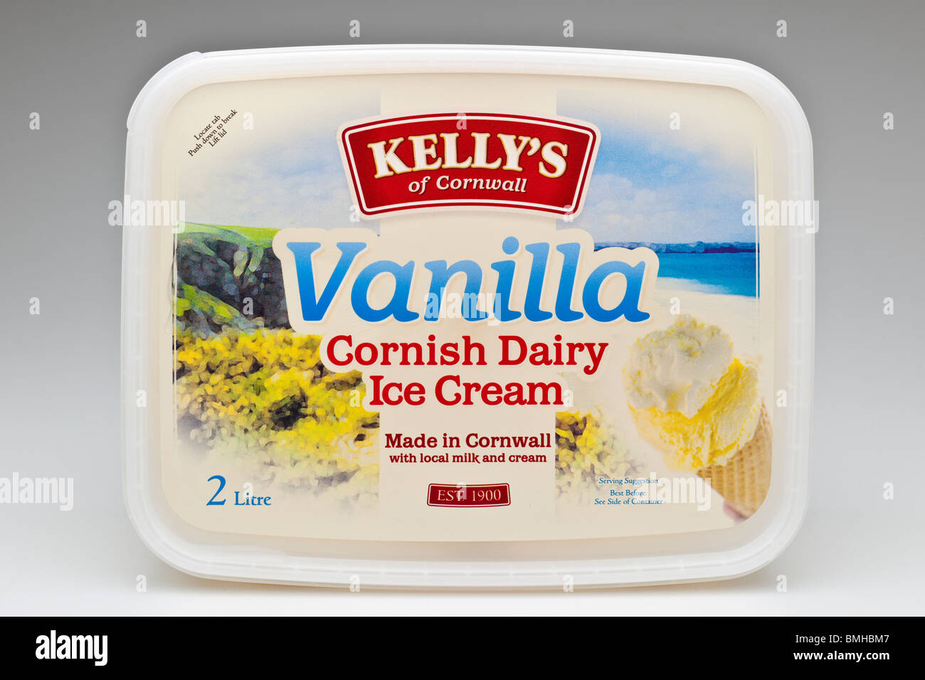 2 litre tub of Kelly's vanilla Cornish dairy ice cream Stock Photo - Alamy