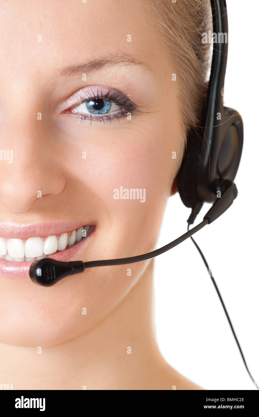 Smiling girl in headset hi-res stock photography and images - Alamy