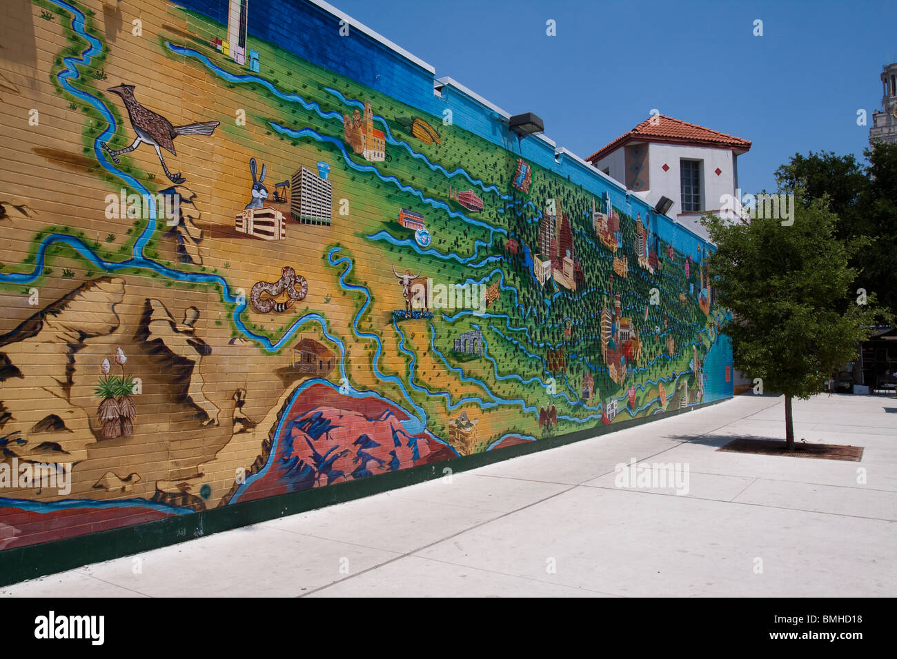 Colorful mural in Renaissance Market plaza along the drag at the ...