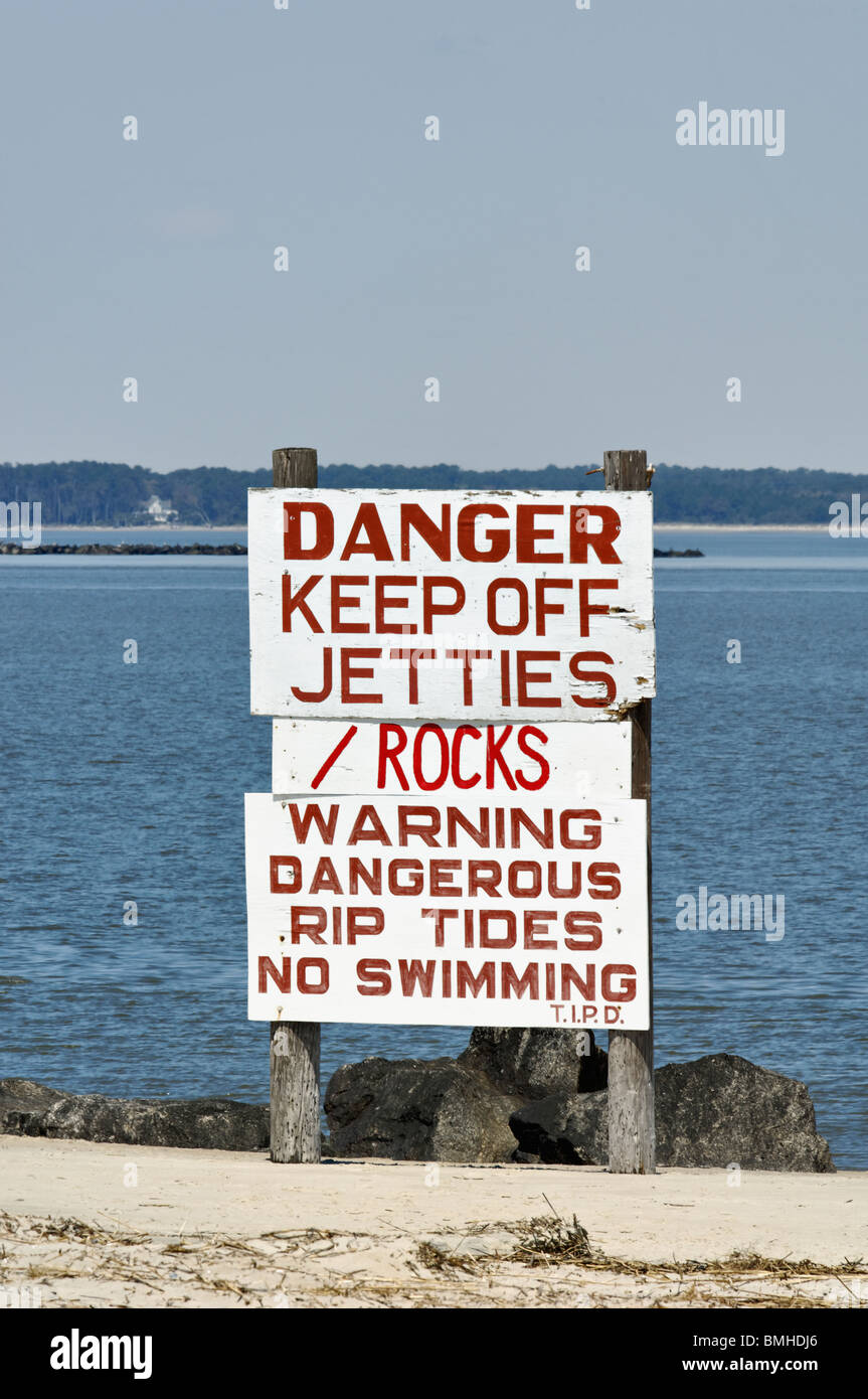 Warning Sign on Tybee Island Beach Warning of Rip Tides in Chatham ...