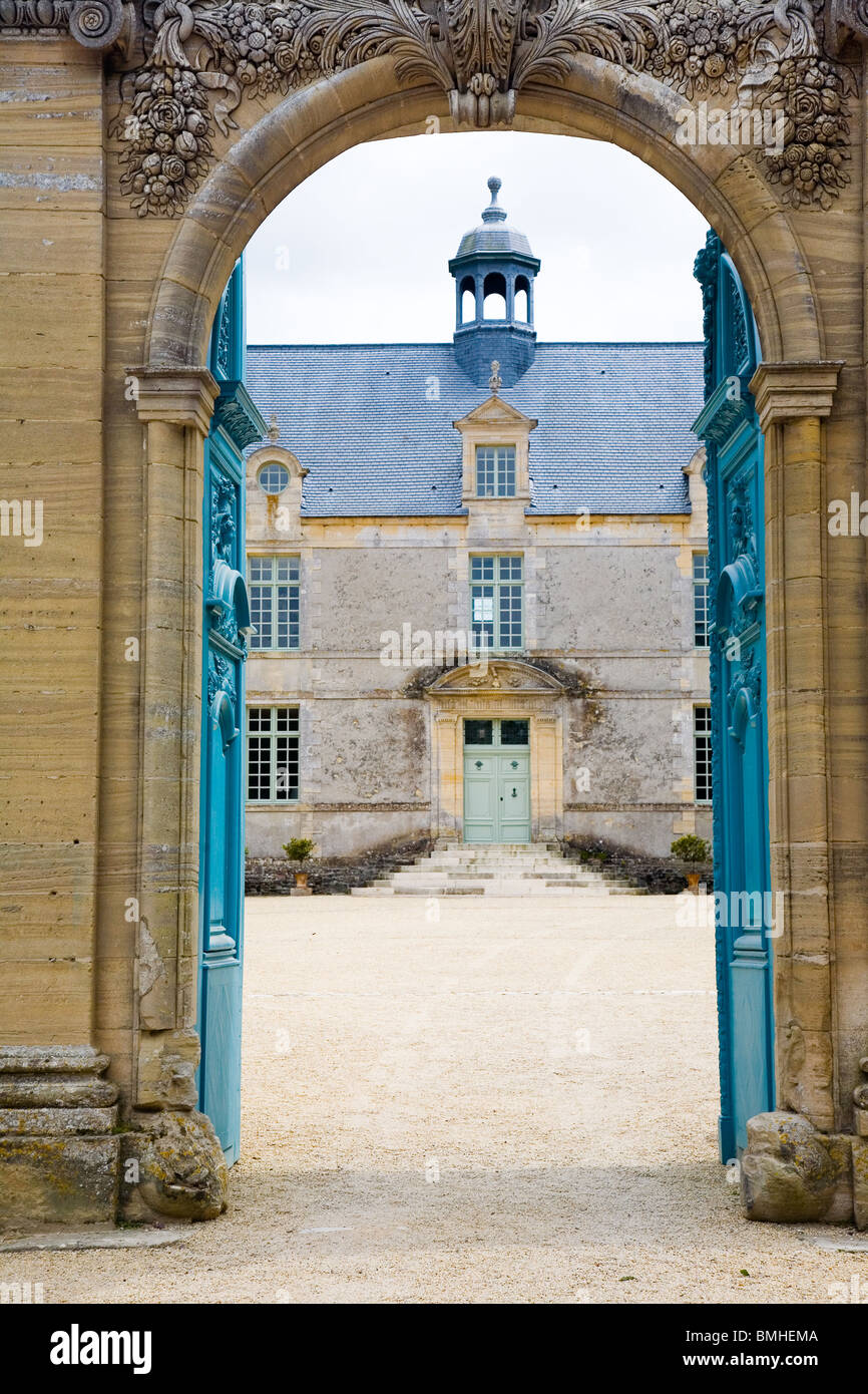 The gateway to the formal gardens of Chateau De Brecy, Normandy, France ...