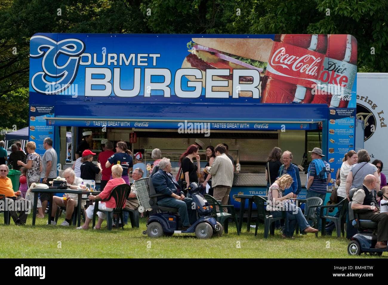 A gourmet burger stall at the Wollaton park motorshow in Nottingham uk ...