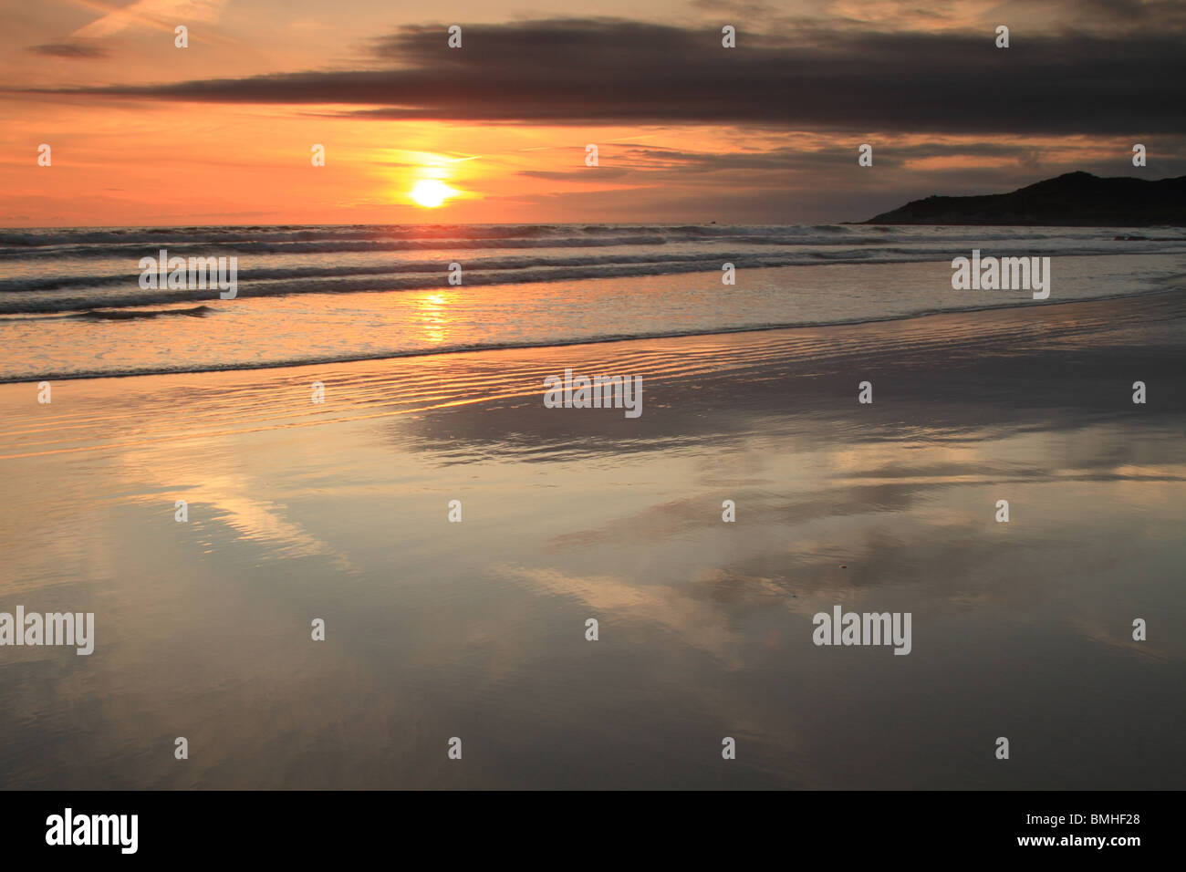Woolacombe Bay - Summer sunset, North Devon, England, UK Stock Photo ...