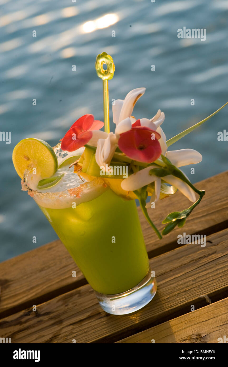 Tropical fruit coktail on a deck pontoon close to the sea Stock Photo ...