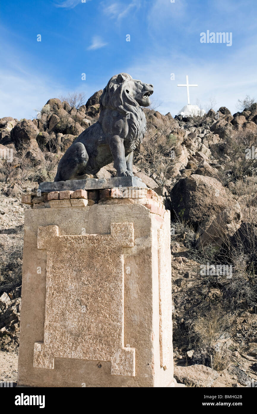 Lion statue at the Grotto Hill at San Xavier Mission, near Tucson ...