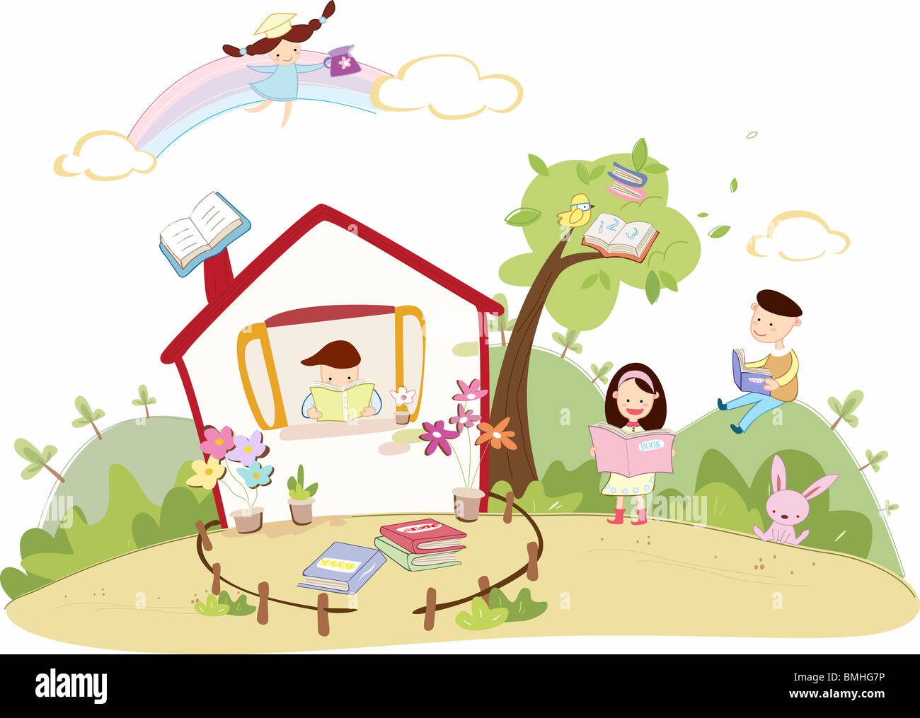 students reading books Stock Photo - Alamy