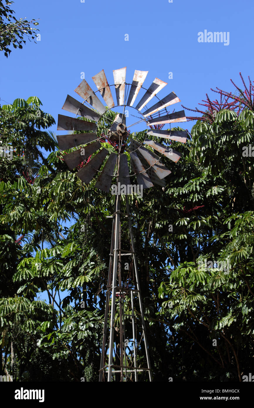 SILVER WINDMILL AGAINST BLUE SKY BACKGROUND BDB Stock Photo - Alamy