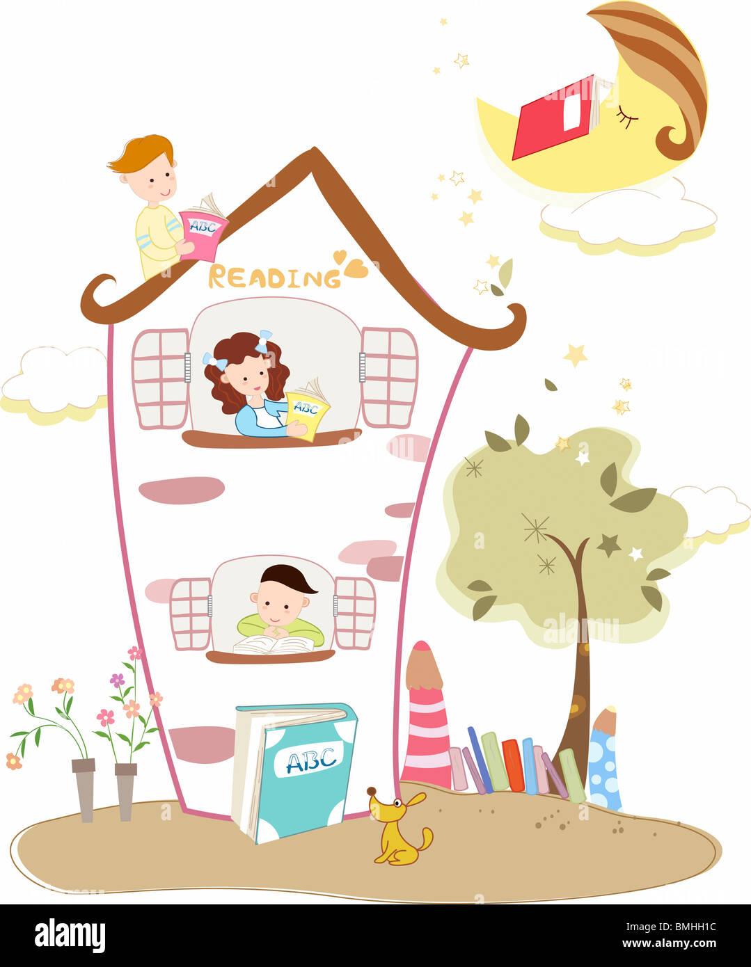 students reading books Stock Photo - Alamy