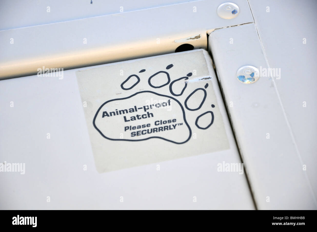 Garbage bin with animal-proof latch, Grand Canyon, Arizona, USA Stock ...