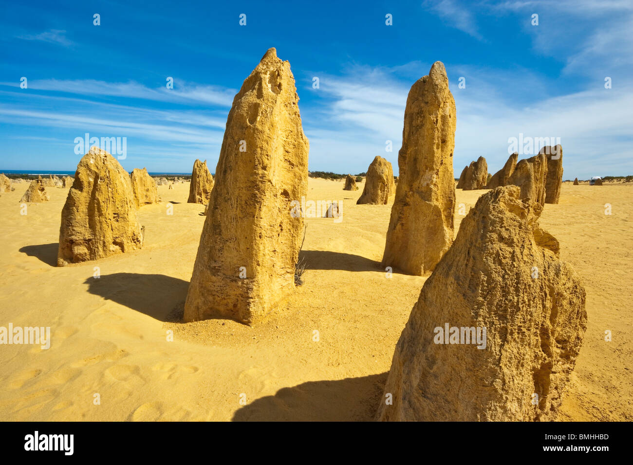Rock pillars of eroded limestone in the Pinnacles Desert, Nambung ...
