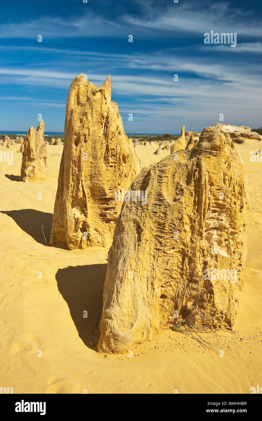 Rock pillars of eroded limestone in the Pinnacles Desert, Nambung ...