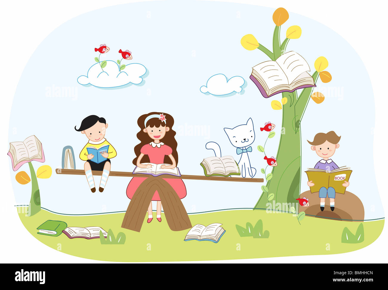 students reading books Stock Photo - Alamy