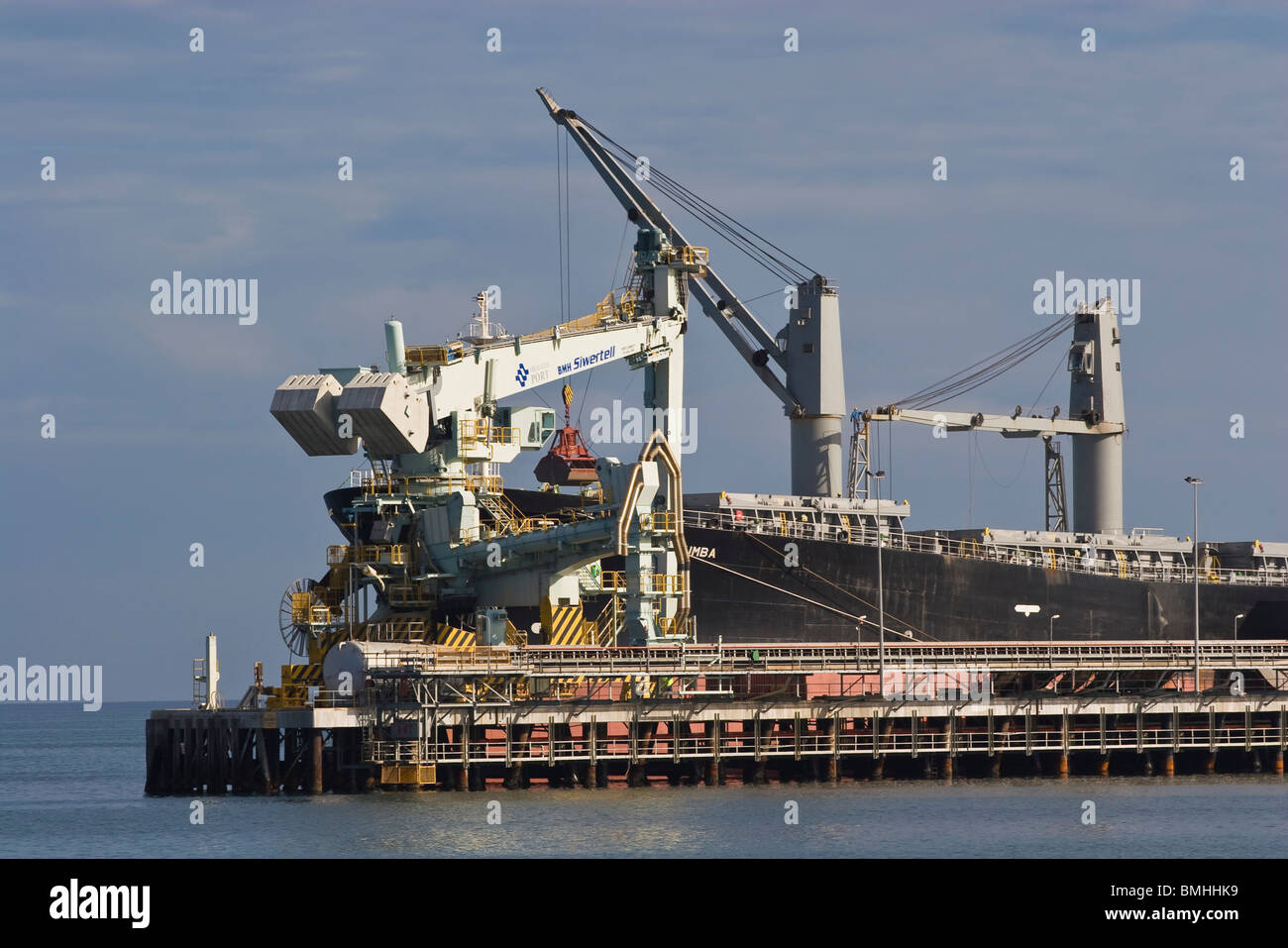 Bulk carrier at the jetty that handles fertilizers, sulphur, chemicals ...