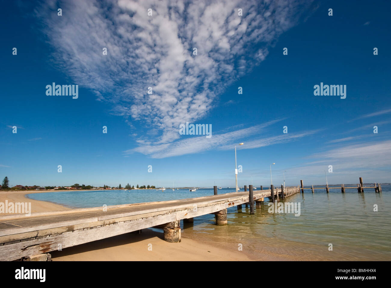 Jetty on the seafront by Cockburn Sound at Rockingham near Fremantle ...