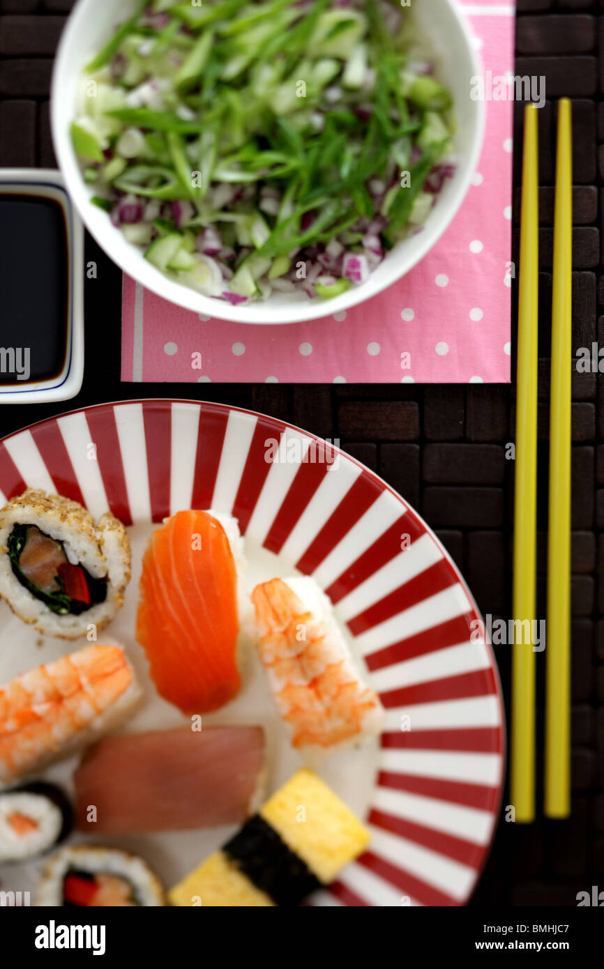 Fresh Japanese Style Healthy Sushi Meal Isolated Against A White ...