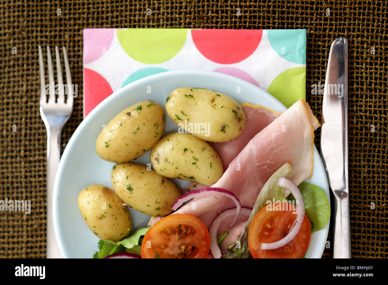 Ham Salad with New Boiled Potatoes Stock Photo - Alamy