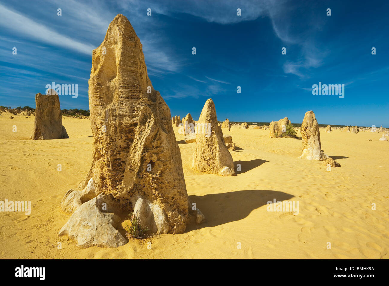 Rock pillars of eroded limestone in the Pinnacles Desert, Nambung ...