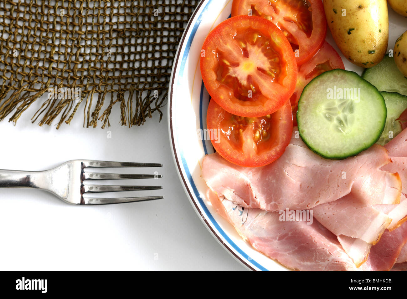 Freshly Prepared Ham Salad With Breaded Cold Cooked Ham, New Potatoes ...