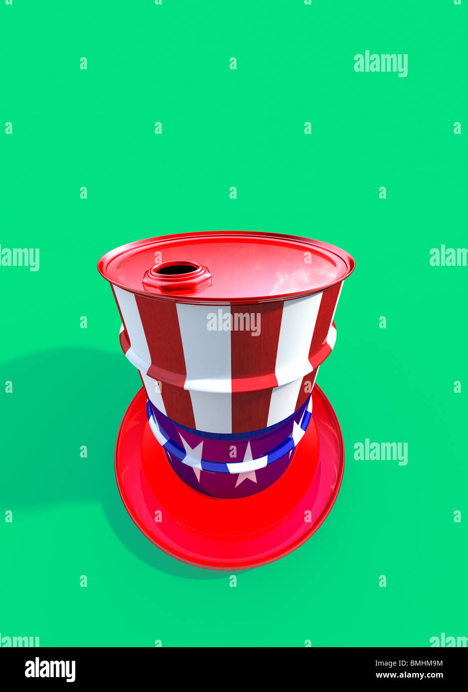 Uncle sam's stovepipe hat oil drum on green background Stock Photo - Alamy