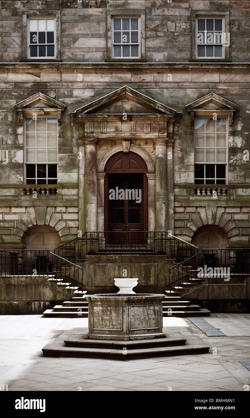 The entrance inside the courtyard of Lyme Hall in Cheshire, England ...