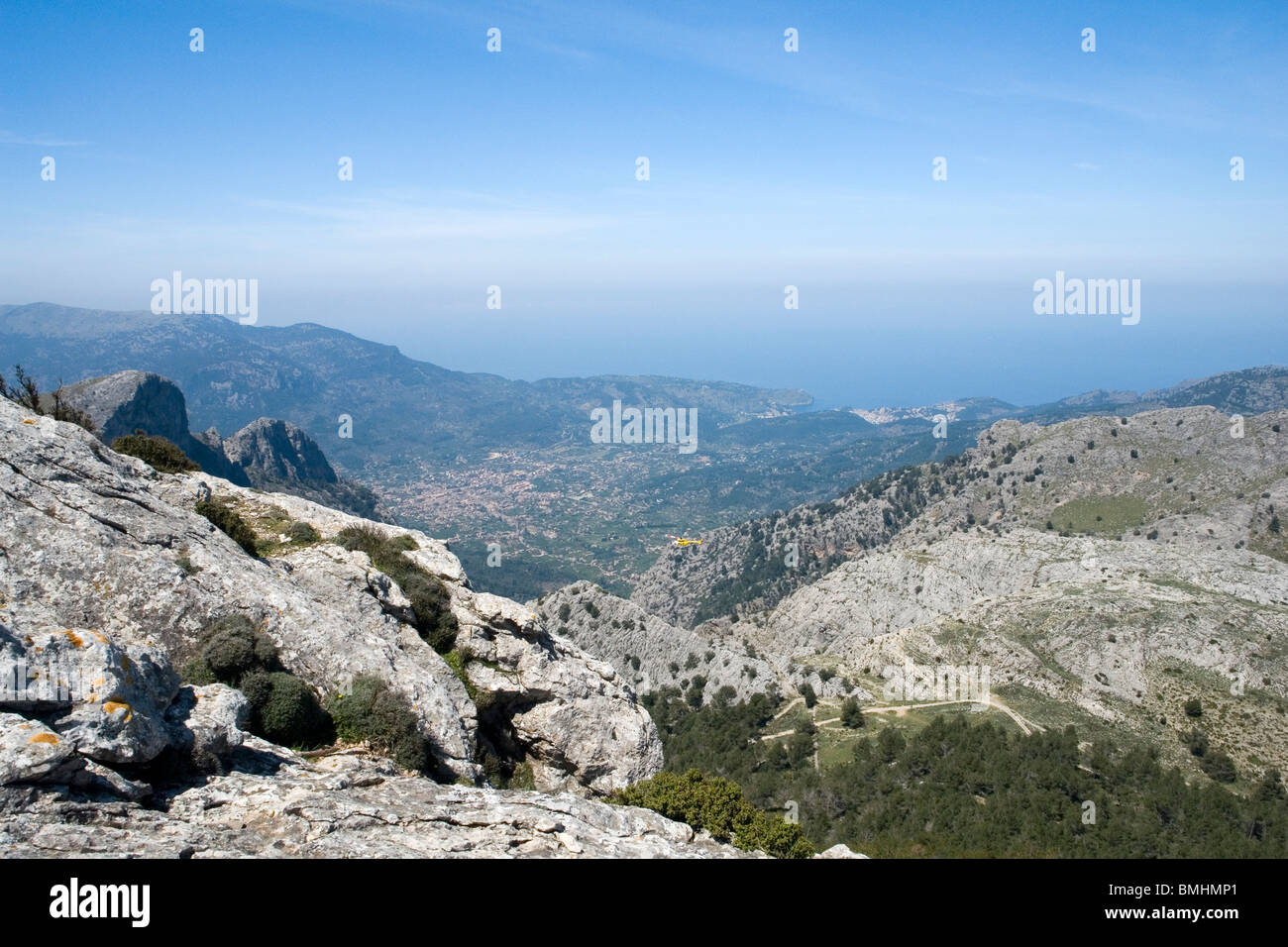 A high angle shot on Soller and Port of Soller in the distance (Majorca ...
