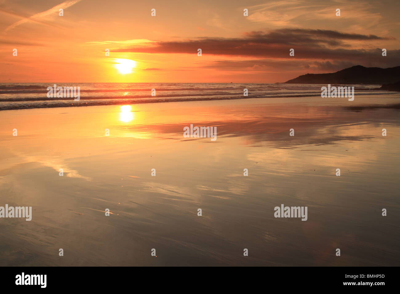 Woolacombe Bay - Summer sunset, North Devon, England, UK Stock Photo ...