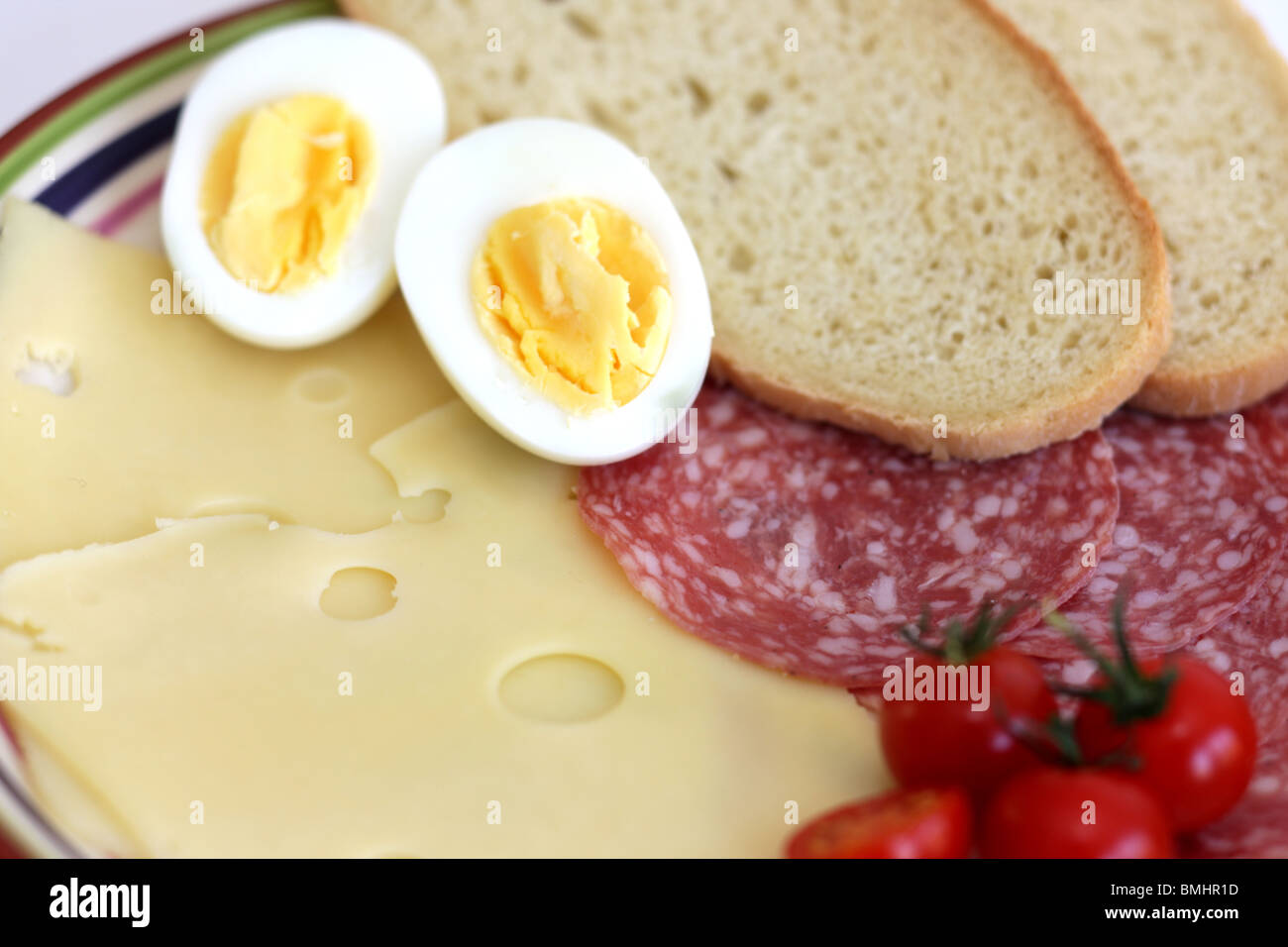 Salami with Cheese and Boiled Egg Stock Photo - Alamy
