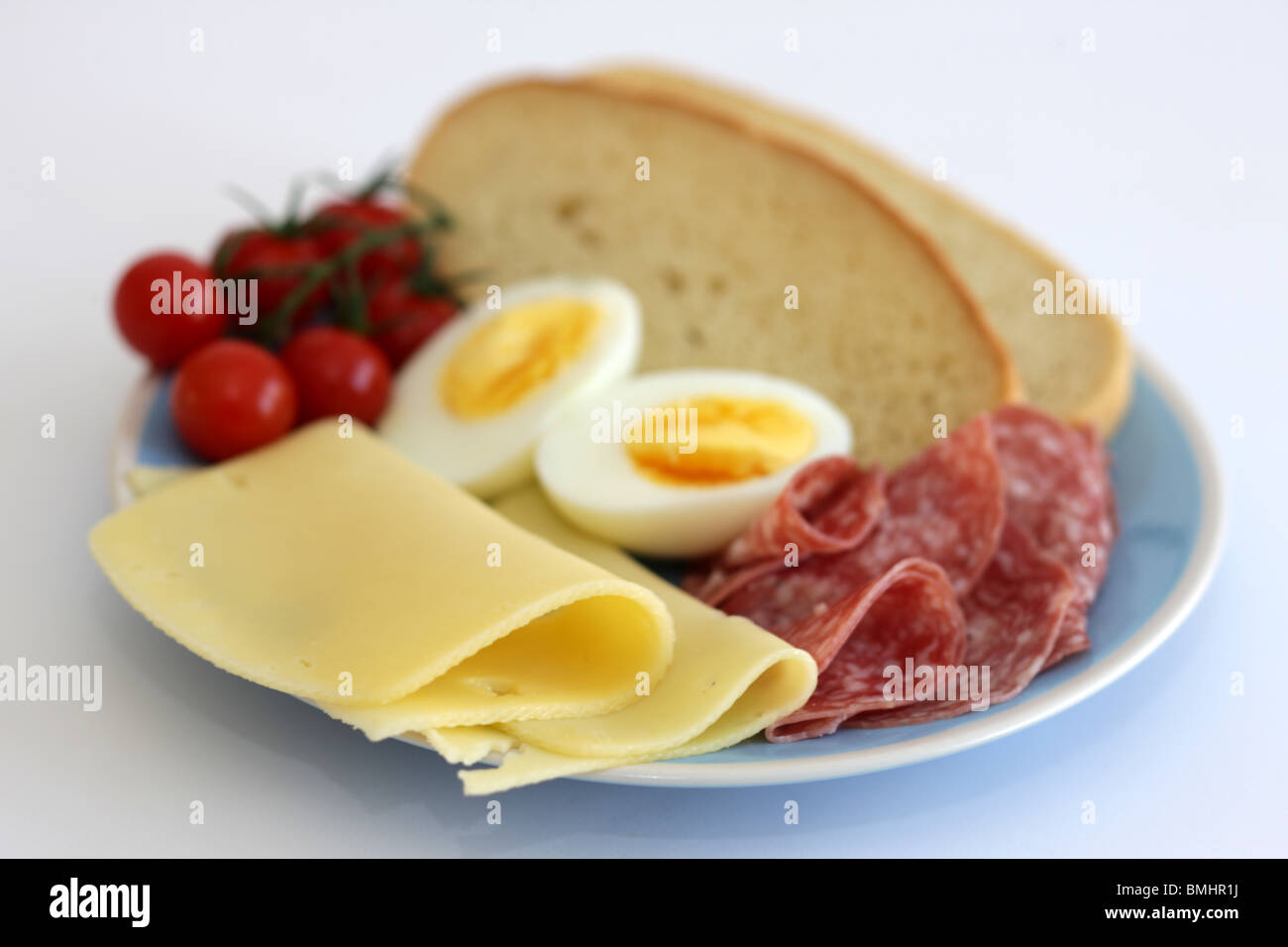 Salami with Cheese and Boiled Egg Stock Photo - Alamy
