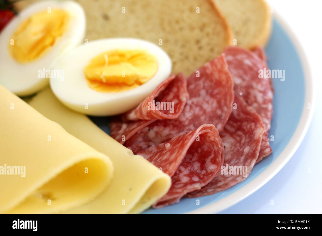 Salami with Cheese and Boiled Egg Stock Photo - Alamy