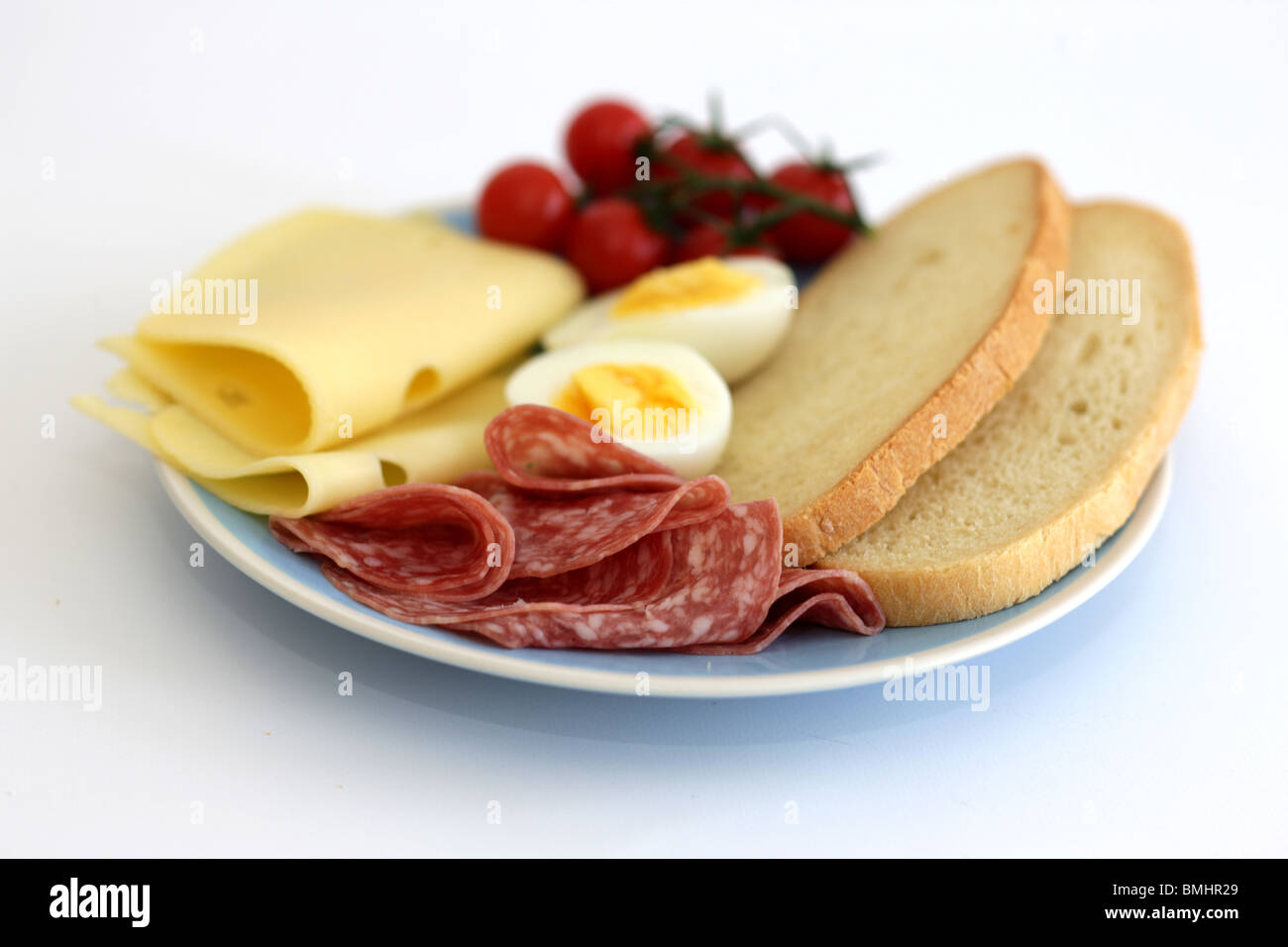Salami with Cheese and Boiled Egg Stock Photo - Alamy