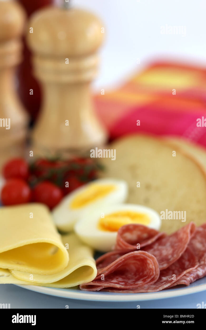 Salami with Cheese and Boiled Egg Stock Photo - Alamy