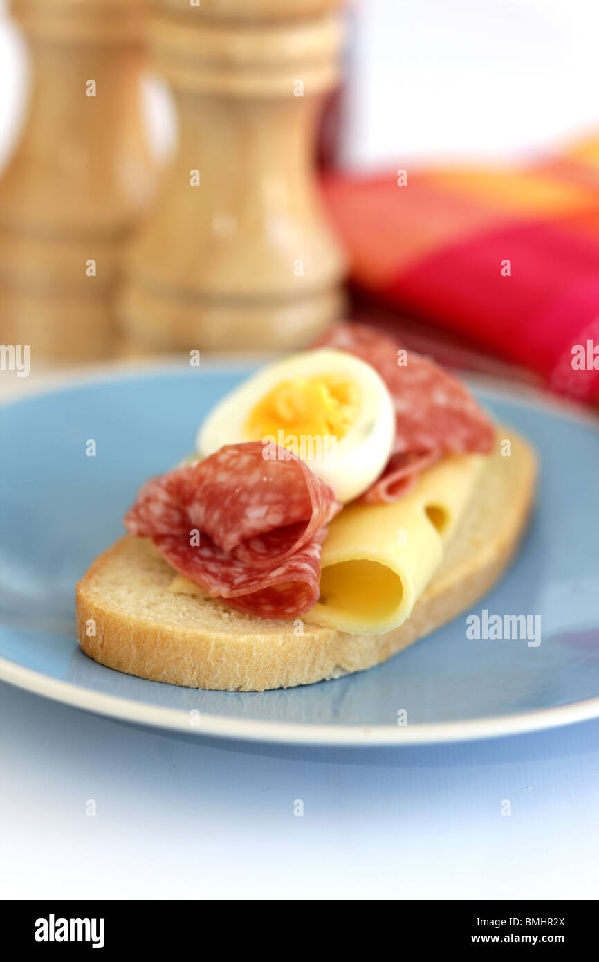 Salami with Cheese and Boiled Egg Stock Photo - Alamy