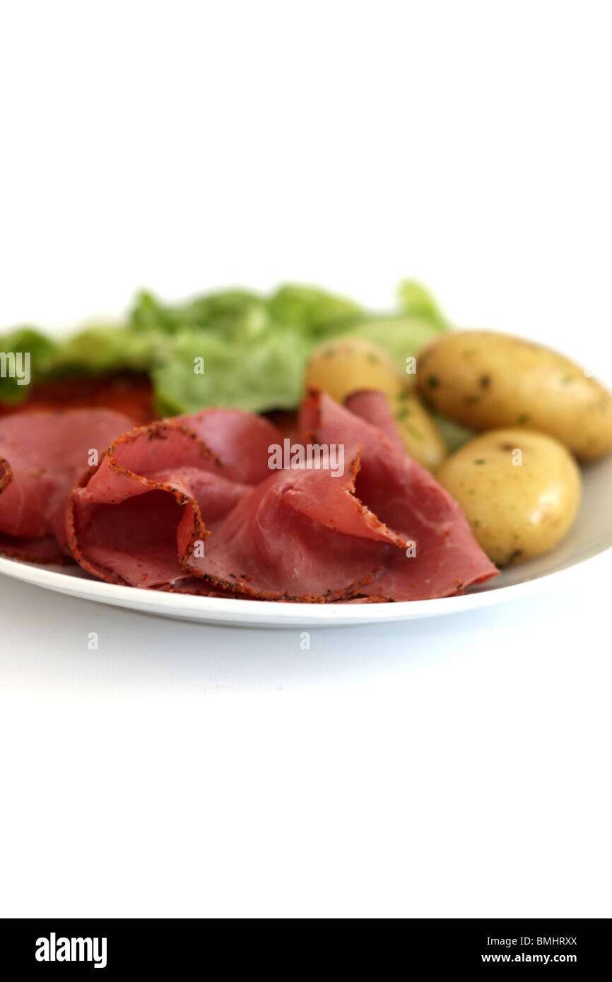 Pastrami Salad with New Boiled Potatoes Stock Photo - Alamy