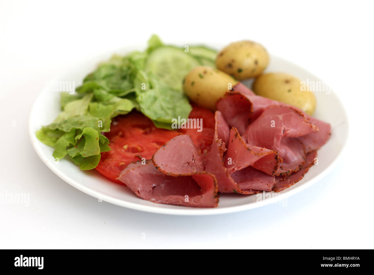 Pastrami Salad with New Boiled Potatoes Stock Photo - Alamy