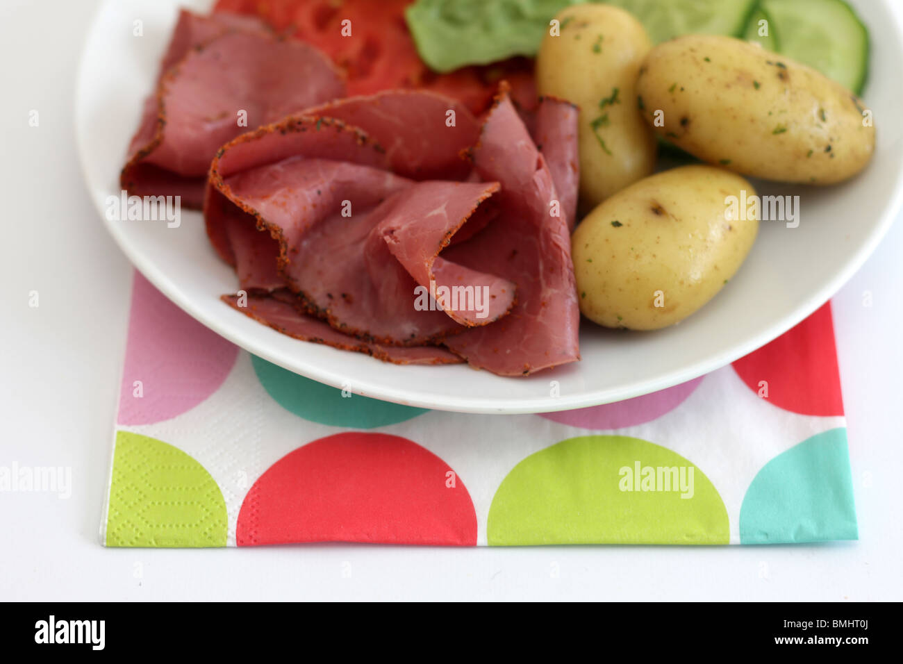 Pastrami Salad with New Boiled Potatoes Stock Photo - Alamy