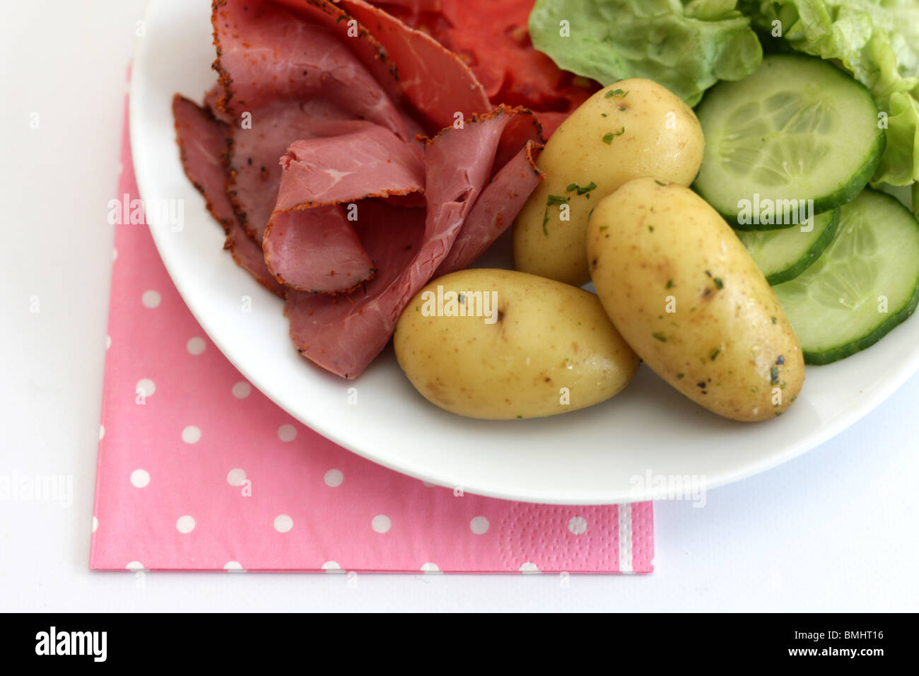 Pastrami Salad with New Boiled Potatoes Stock Photo - Alamy