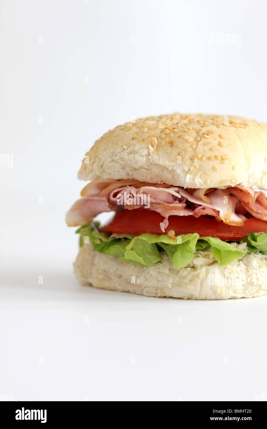 Sliced ham on white Cut Out Stock Images & Pictures - Alamy