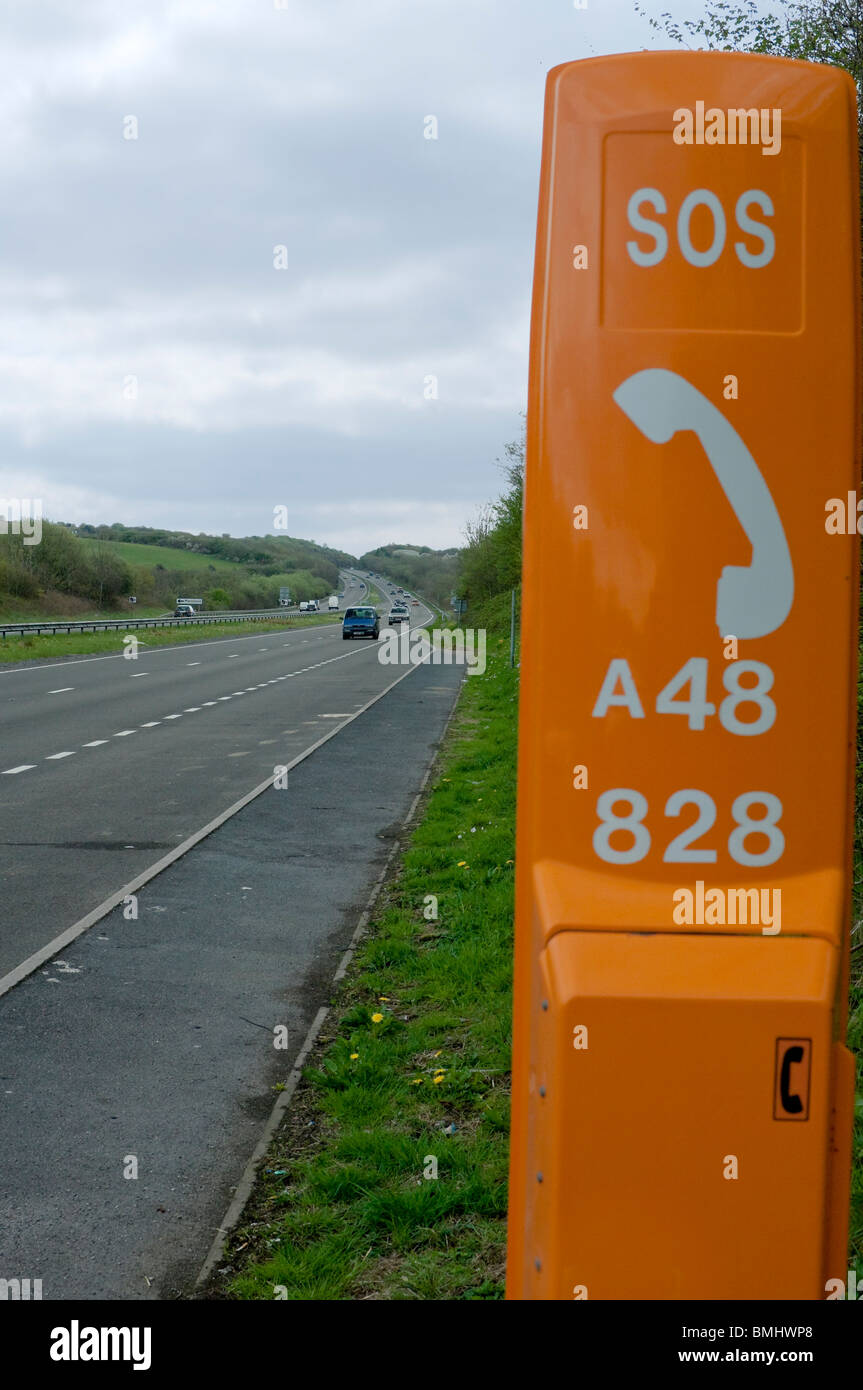 A48 roadside emergency telephone station Stock Photo - Alamy
