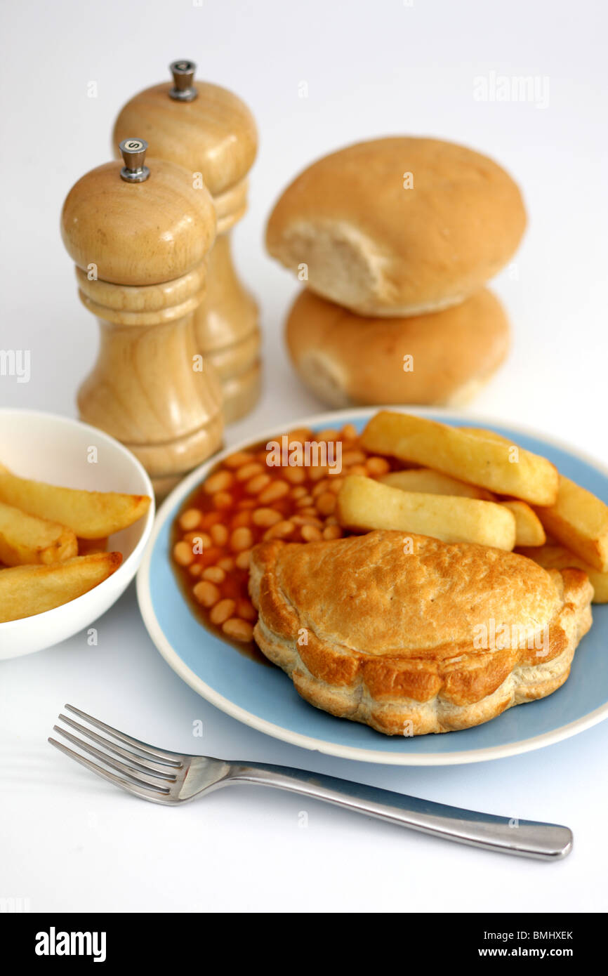 Cornish Pasty with Chips and Beans Stock Photo - Alamy