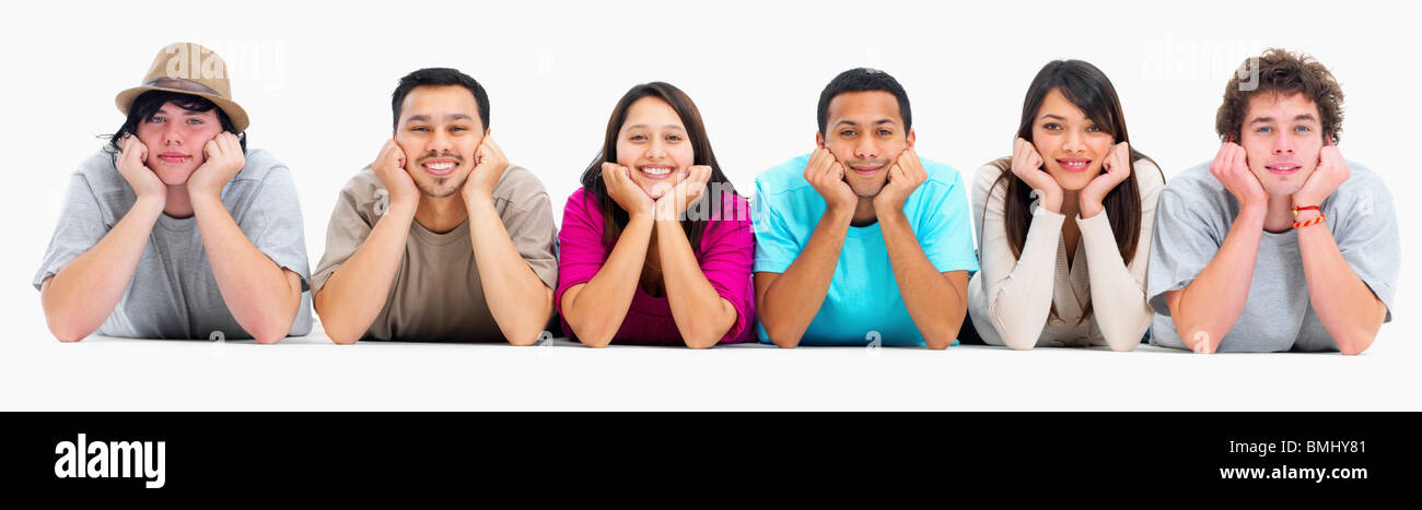 Line of friends Stock Photo - Alamy