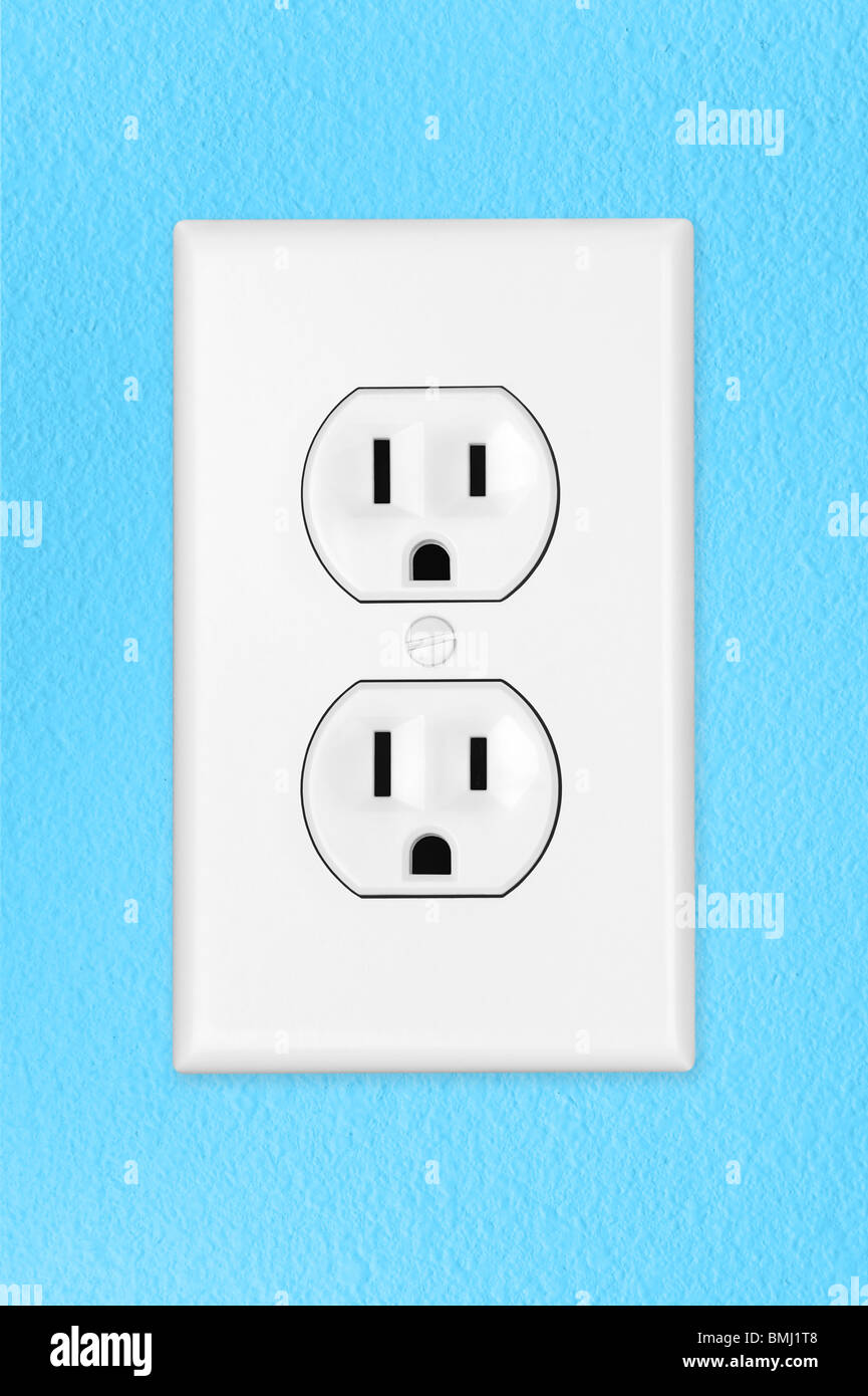 A modern toggle electrical light switch on a blue wall Stock Photo - Alamy