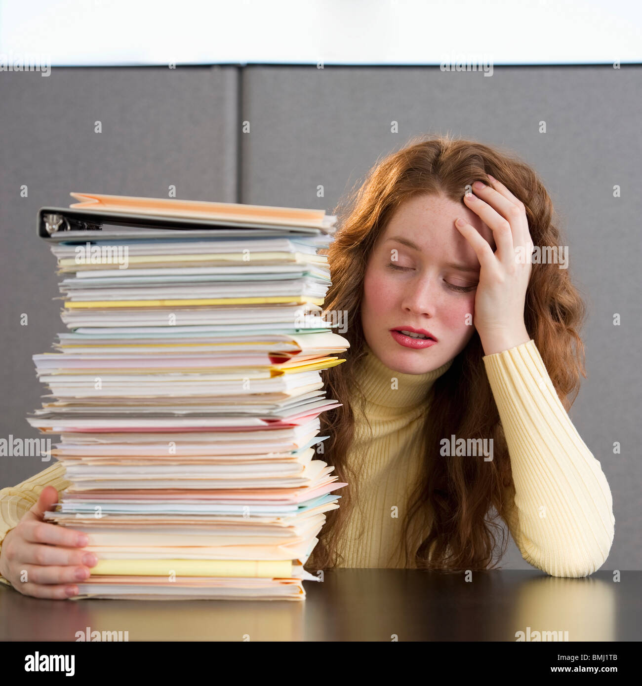 One woman work office overwhelmed hard hi-res stock photography and ...