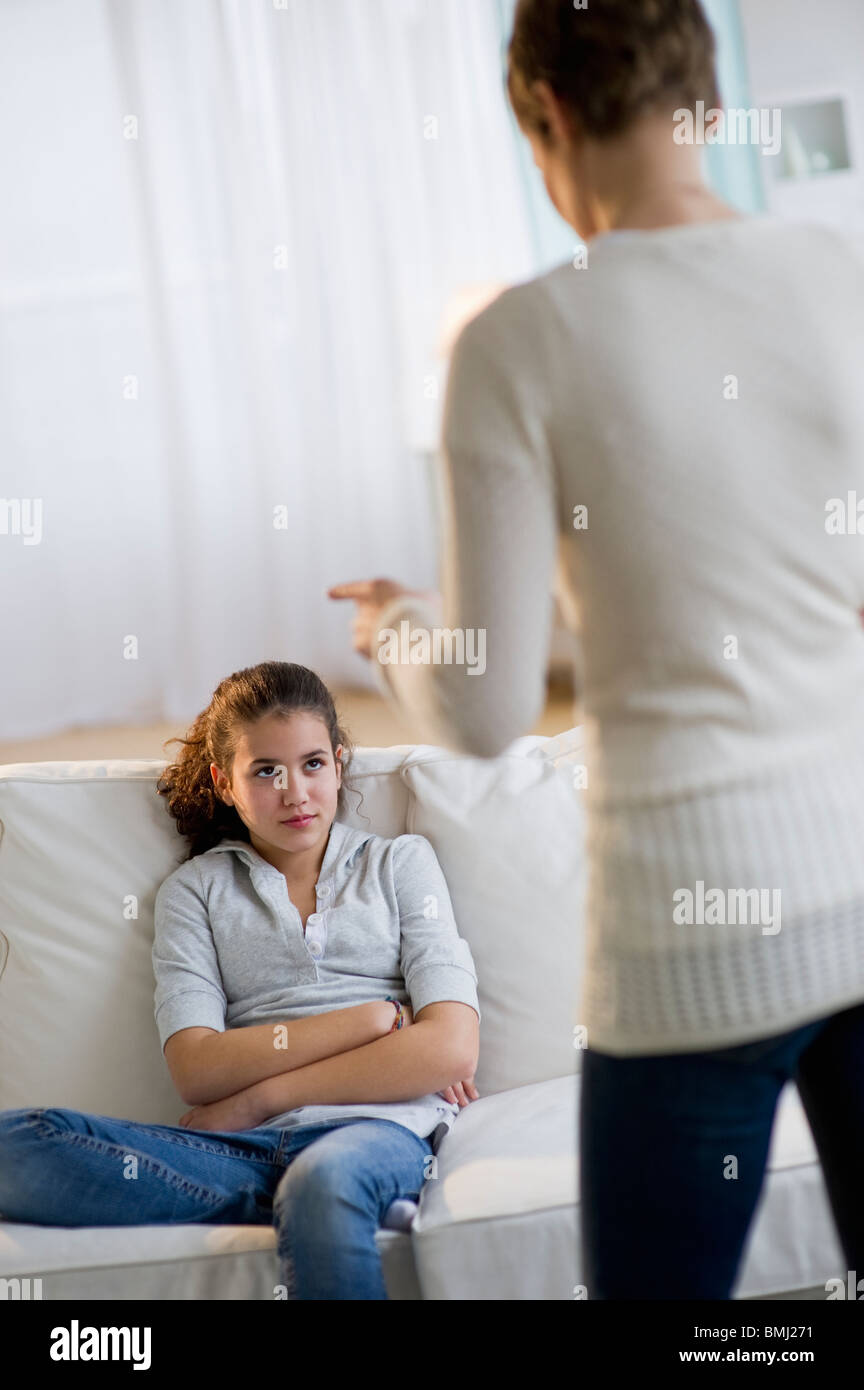 Mother disciplining daughter Stock Photo - Alamy