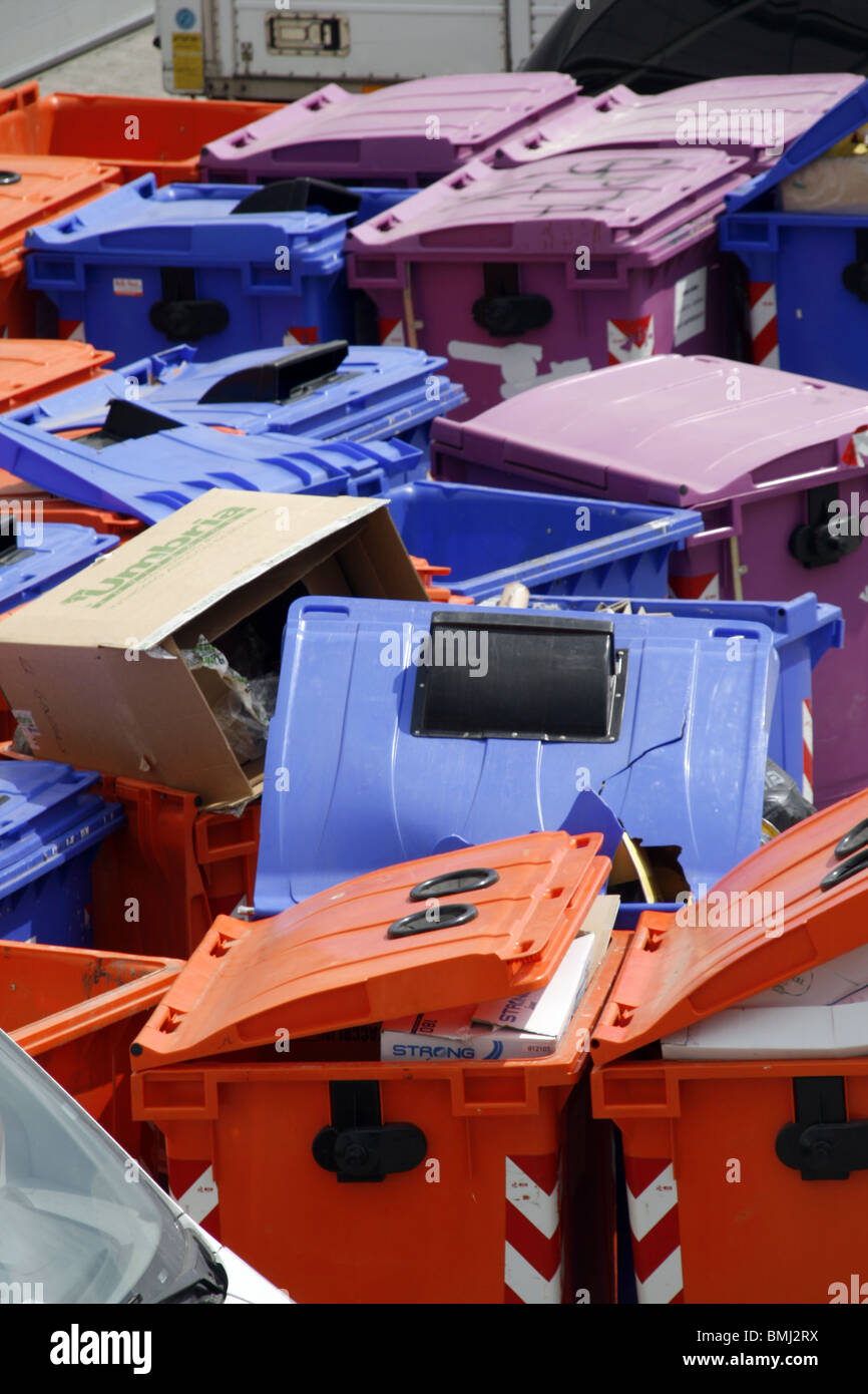 many recycling bins on industrial estate Stock Photo - Alamy