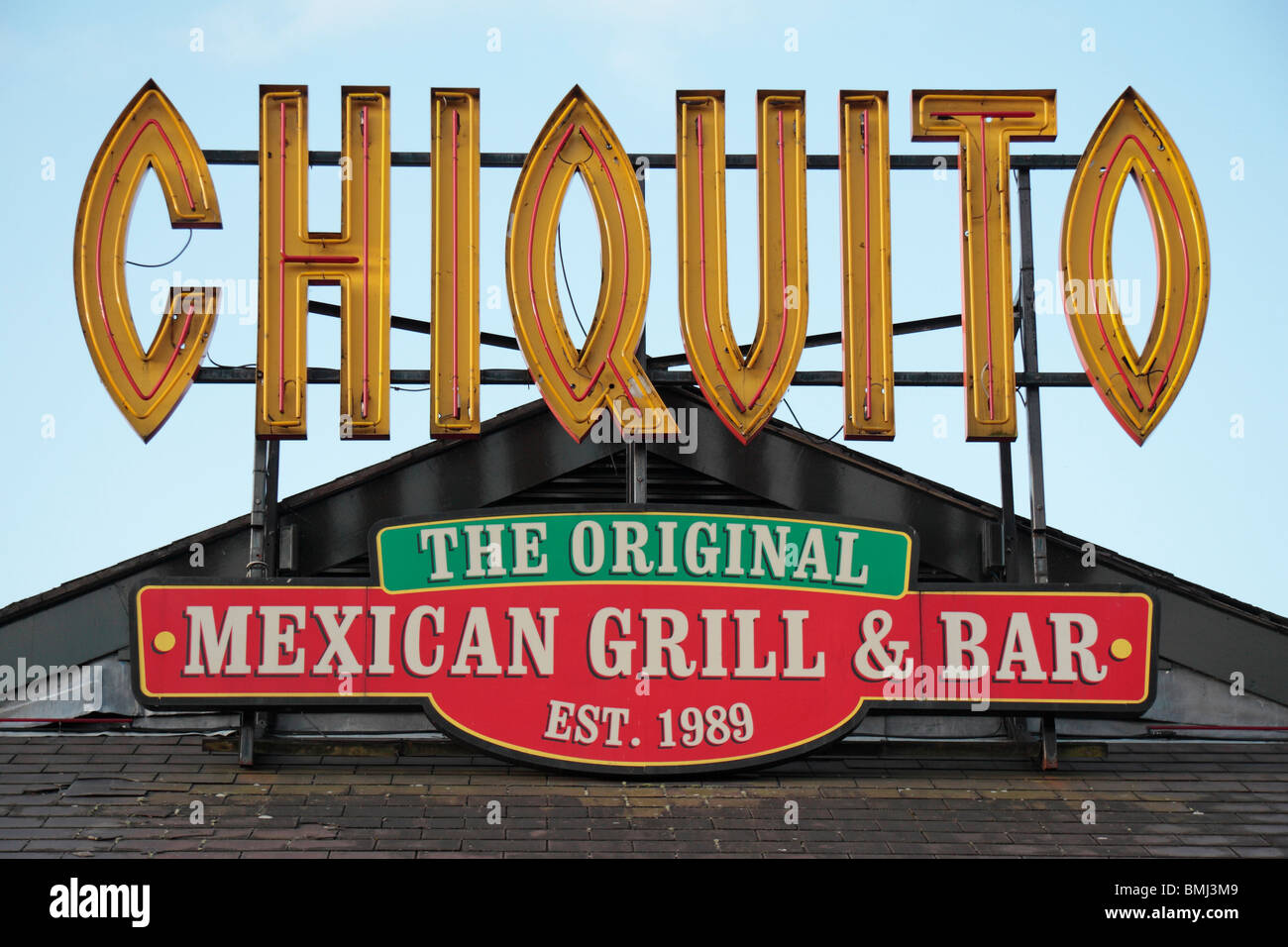 The Chiquito logo above a branch in Salford Quays, Manchester, UK Stock ...