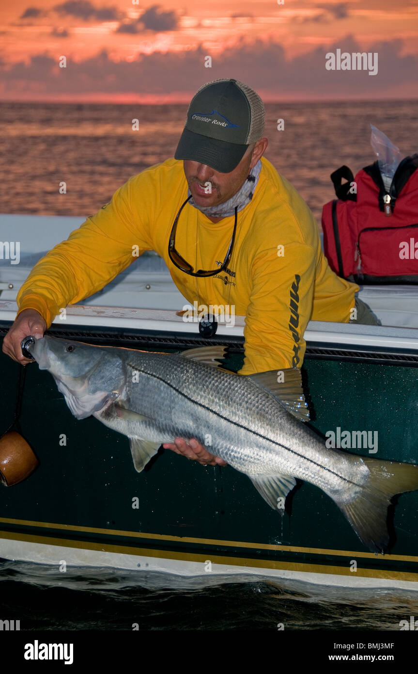 An inshore angler hefts a giant snook caught in the Indian River of ...